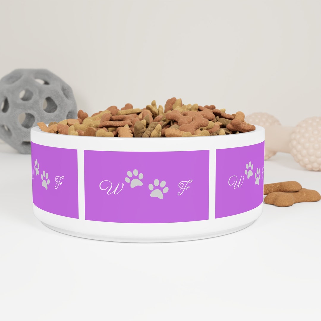 Woof Dog Bowl, Purple and White Pet Feeding and Water Dish - Etsy