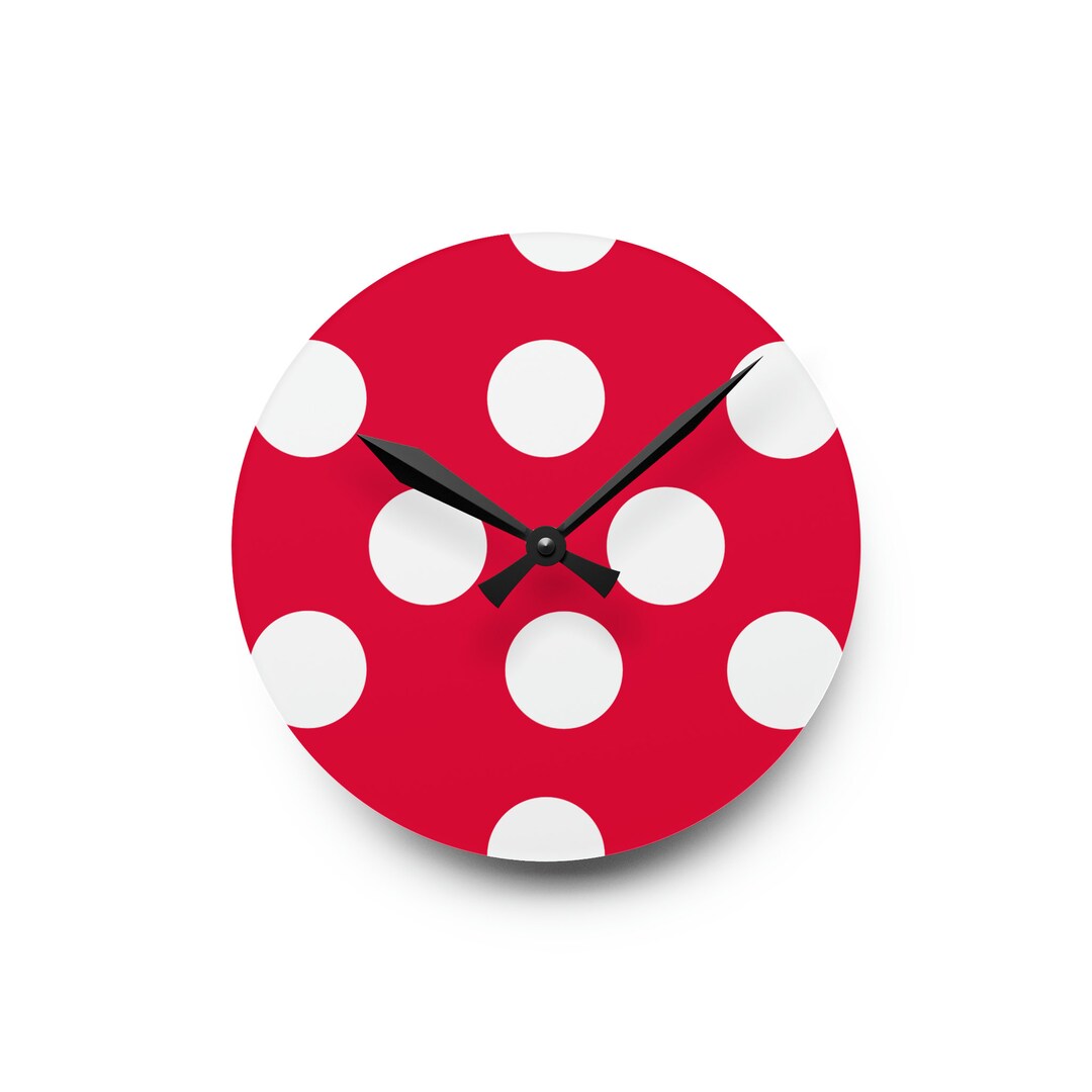 Wall Mounted Clock, Red Polka Dot Analogue Battery Operated Clock Gift ...