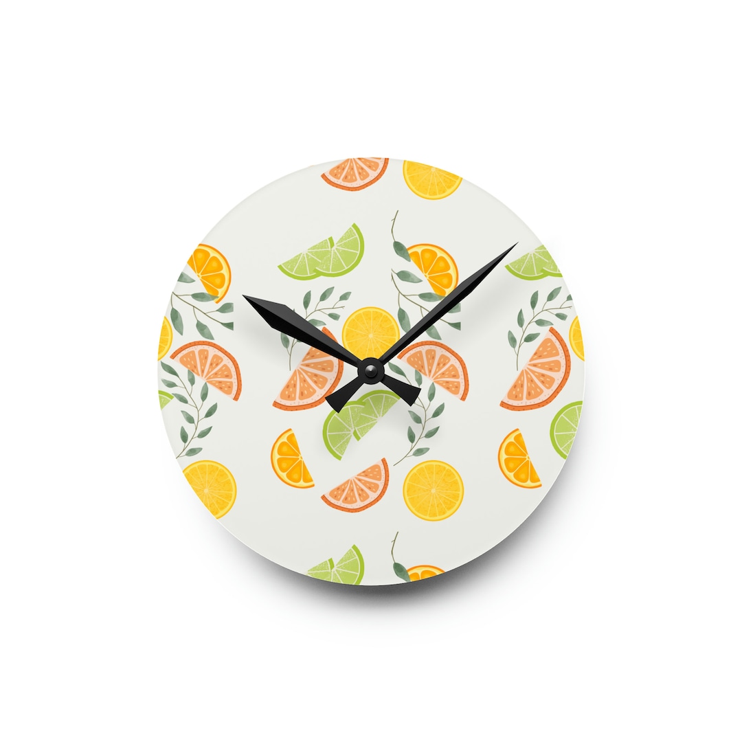 Wall Mounted Clock, Citrus Fruit Kitchen Analogue Battery Operated ...