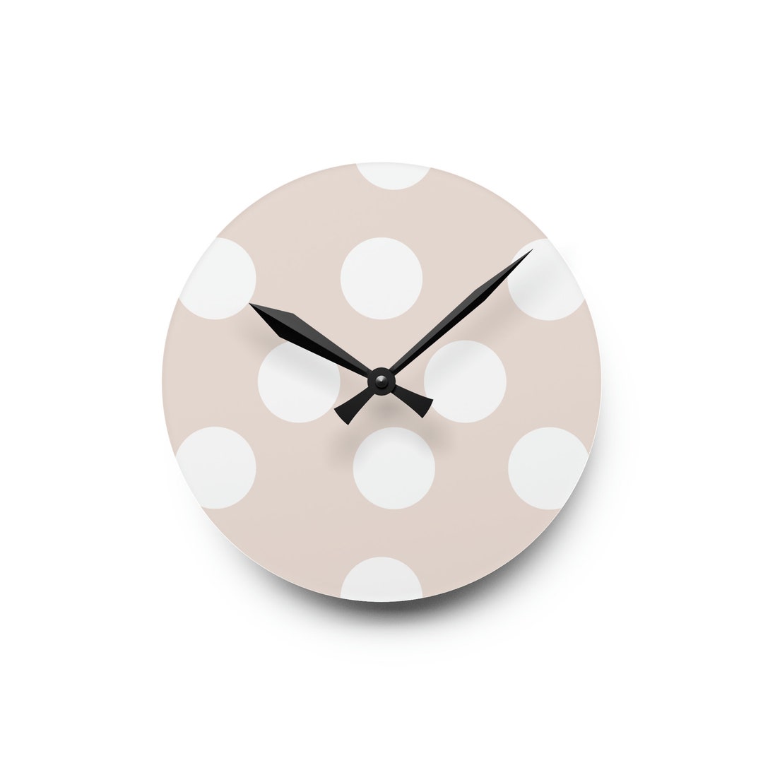 Wall Mounted Clock, Beige Polka Dot Analogue Battery Operated Clock ...