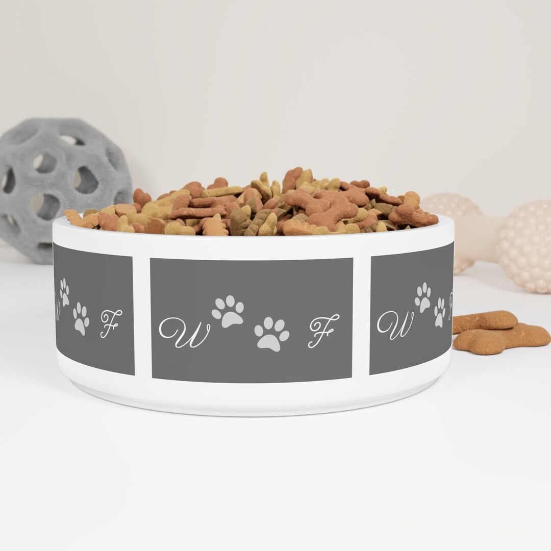 Woof Dog Bowl, Grey and White Pet Feeding and Water Dish - Etsy
