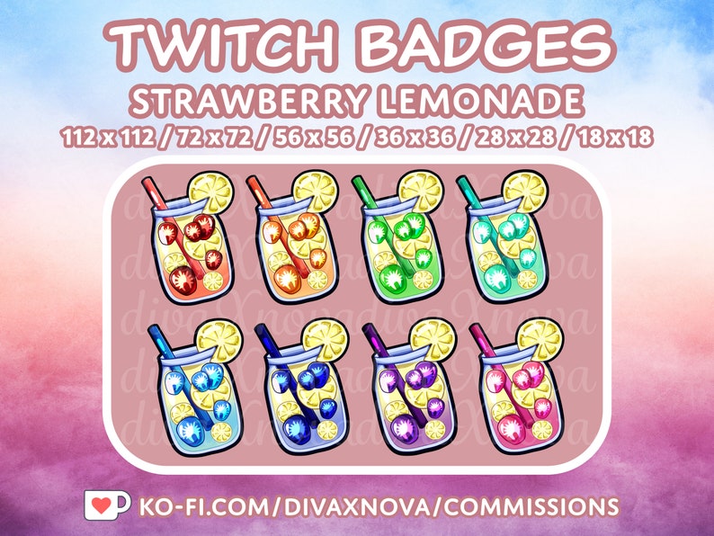 8 Cute Strawberry Lemonade Drink Sub/bit Badges for Twitch Streaming ...