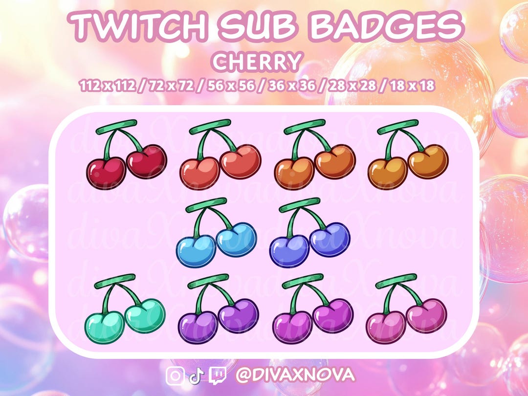 10 Cherry Sub Badges, Fruit Bit Badges for Twitch Streaming: Digital ...
