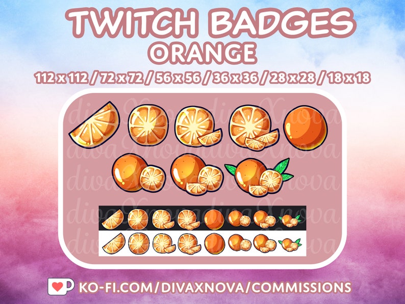 8 Cute Orange Citrus Fruit Sub/bit Badges for Twitch Streaming | Cute Orange Badges | Cute Sub ...