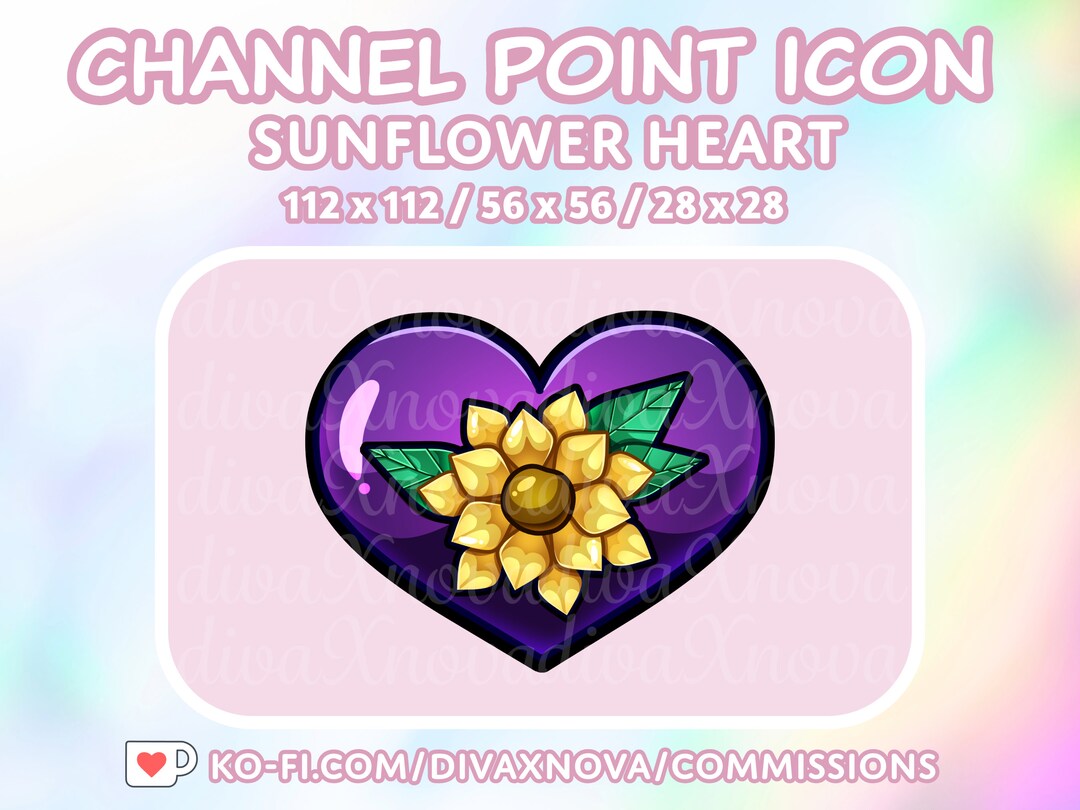 Cute Purple Heart Yellow Sunflower Channel Point Icon for Twitch ...