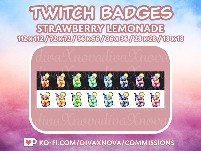 8 Cute Strawberry Lemonade Drink Sub/bit Badges for Twitch Streaming ...