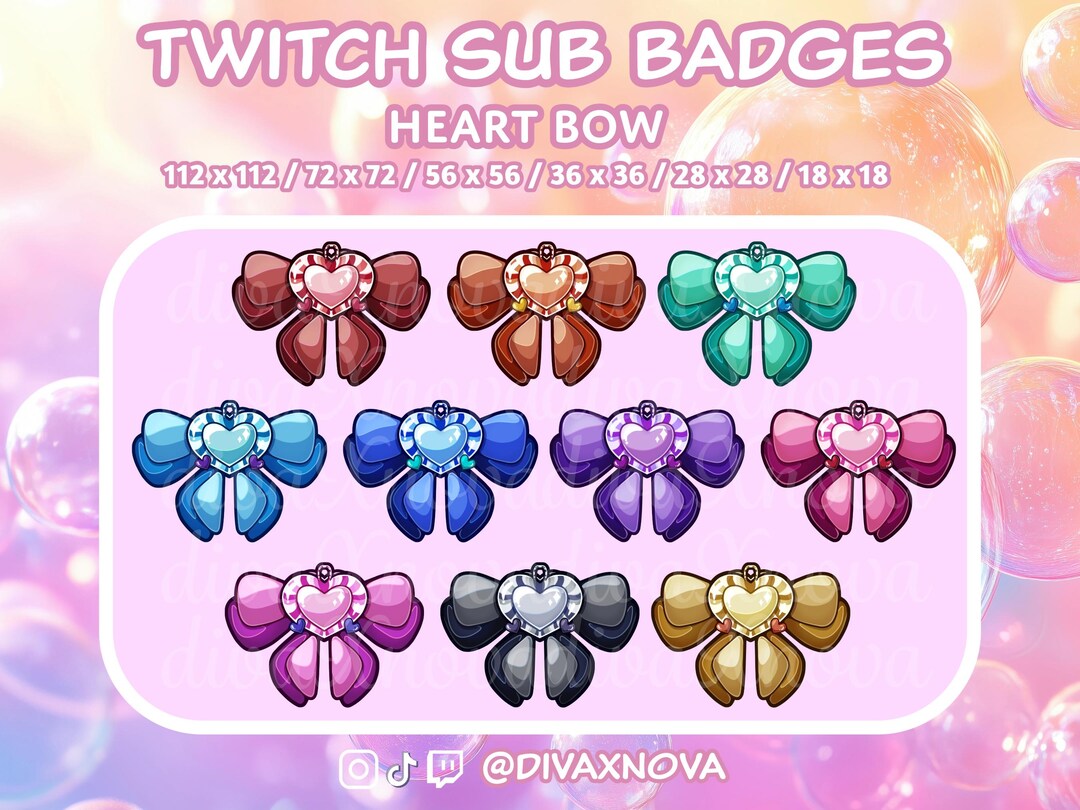 10 Heart Ribbon Sub Badges, Bowtie Bit Badges for Twitch Streaming ...