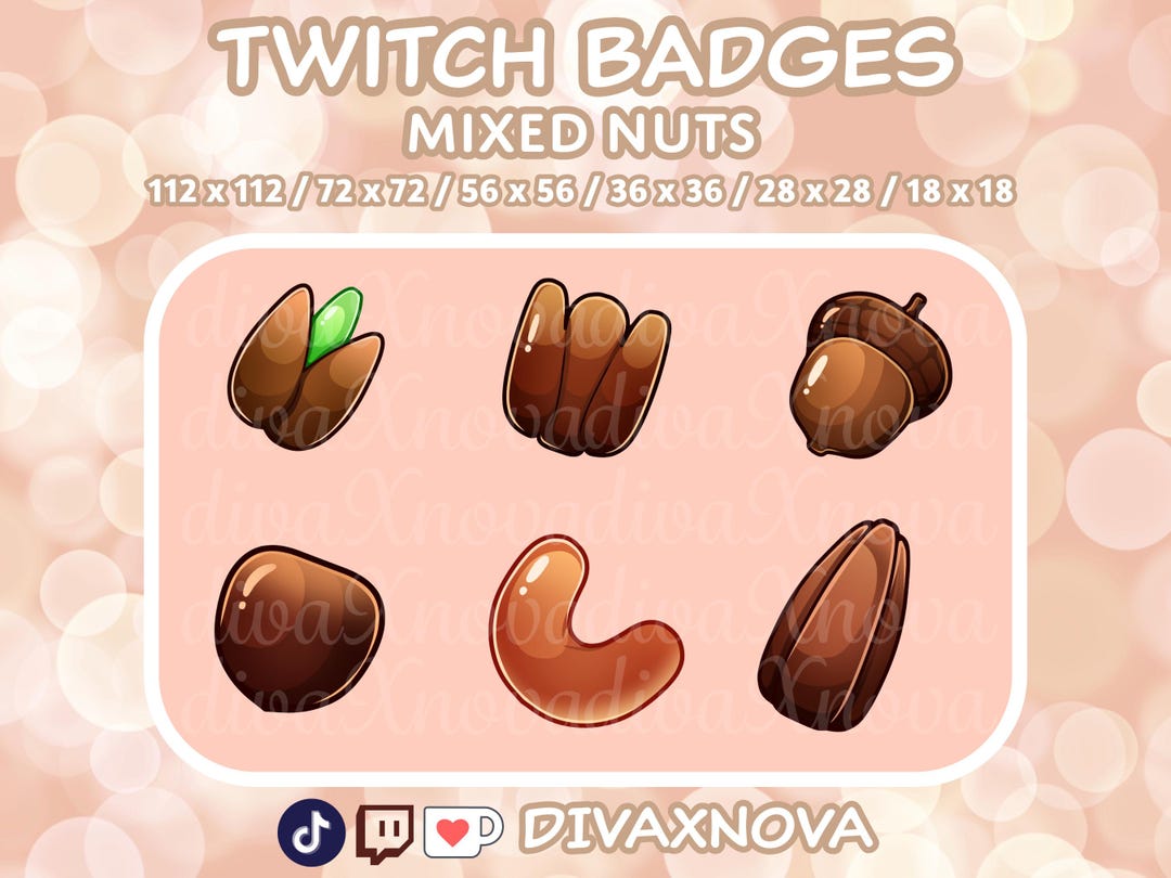 6 Cute Mixed Nut Sub/bit Badges for Twitch Streaming | Nut Badges ...