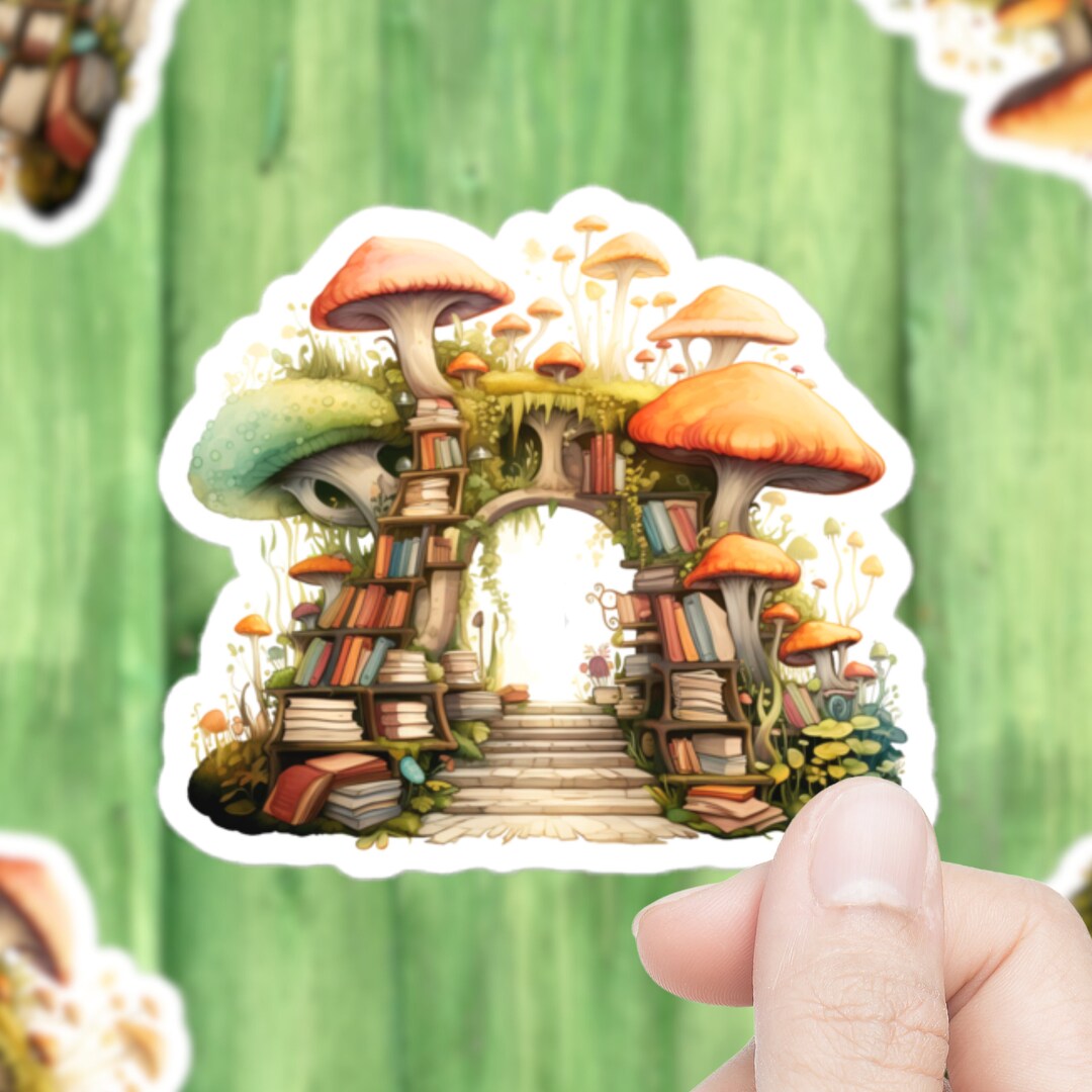Mushroom Library Sticker | Treehouse | Book Stickers | Mushroom Art ...