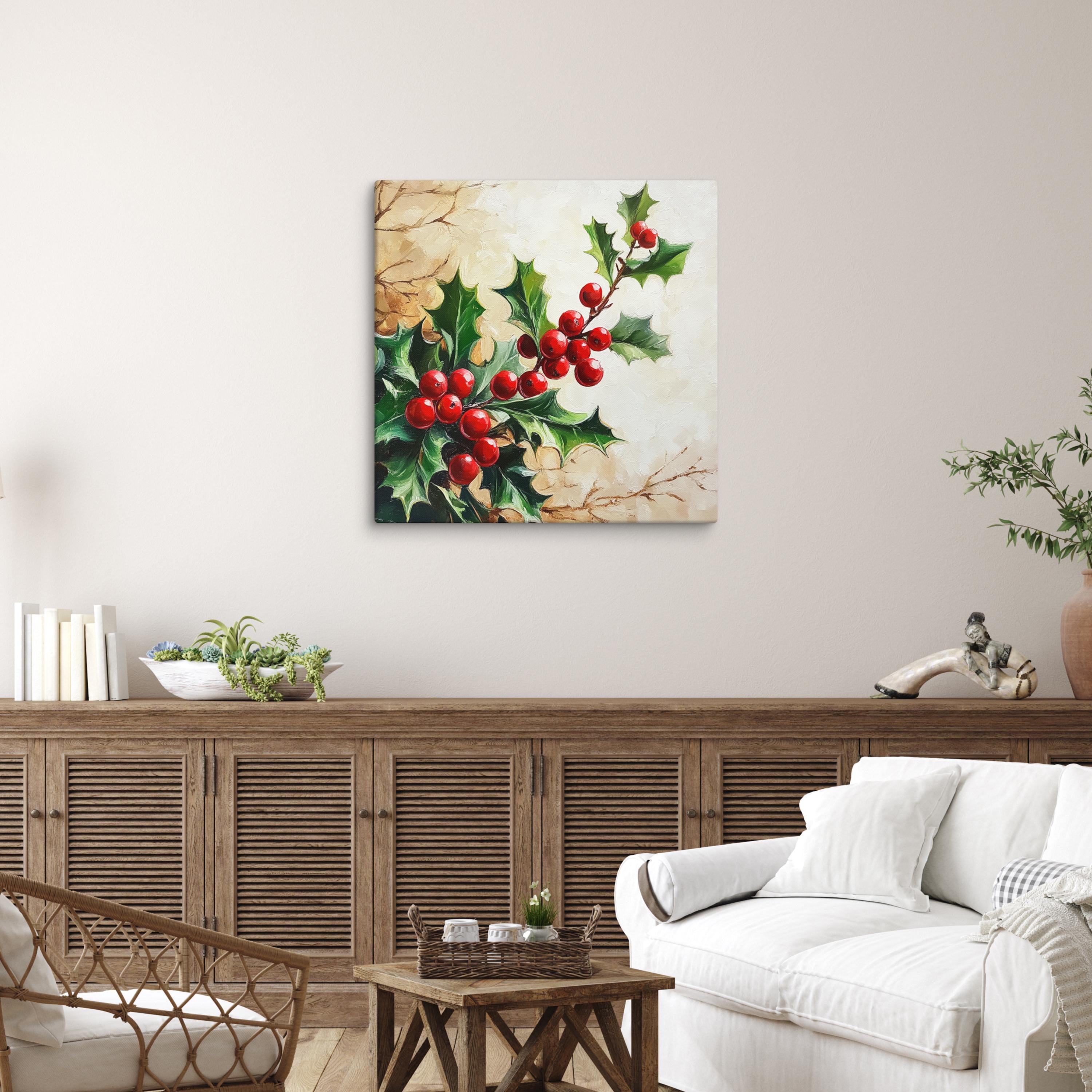 Holly Canvas Wall Art | Holly Painting Print | Christmas Home Decor ...