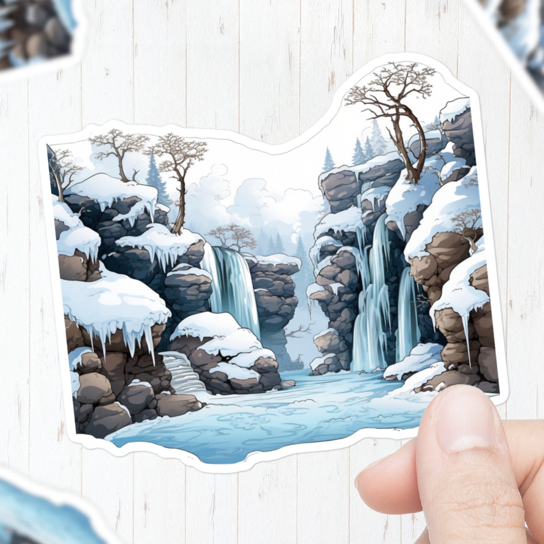 Winter Waterfall Sticker | Water Sticker | River Sticker | Waterfall ...