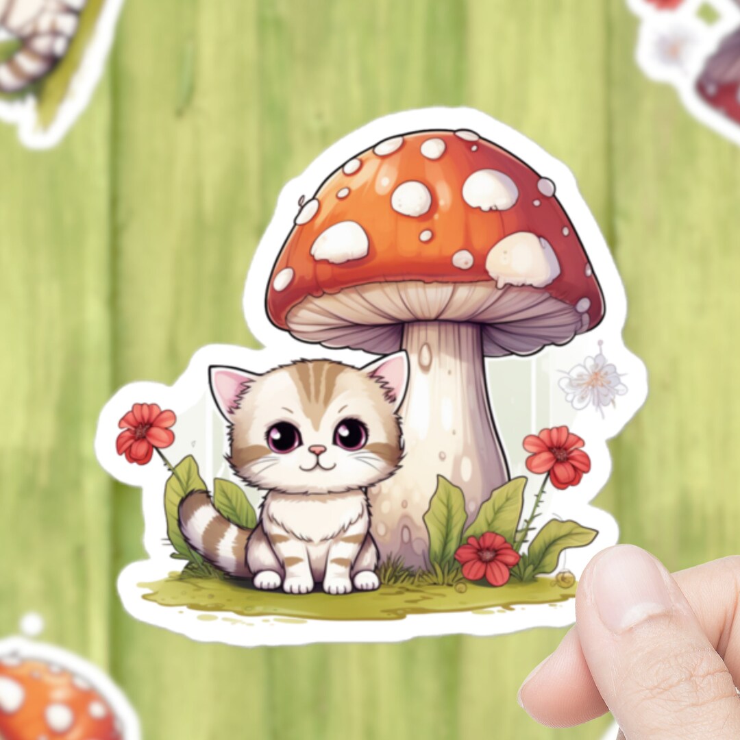 Mushroom Cat Sticker | Mushroom Sticker | Cute Stickers | Animal ...