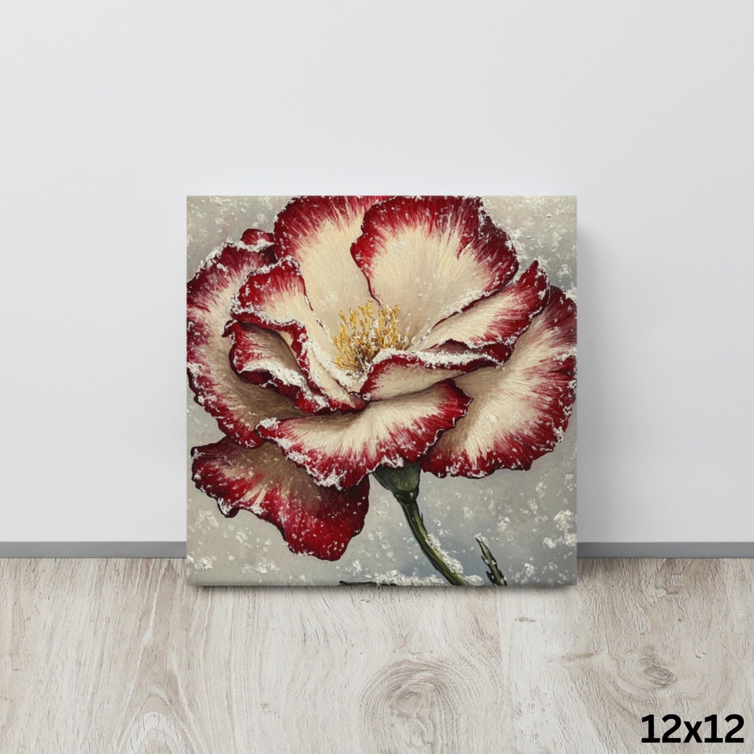 Snowy Two-toned Carnation Canvas Print | Winter Wall Art | Snow Wall ...