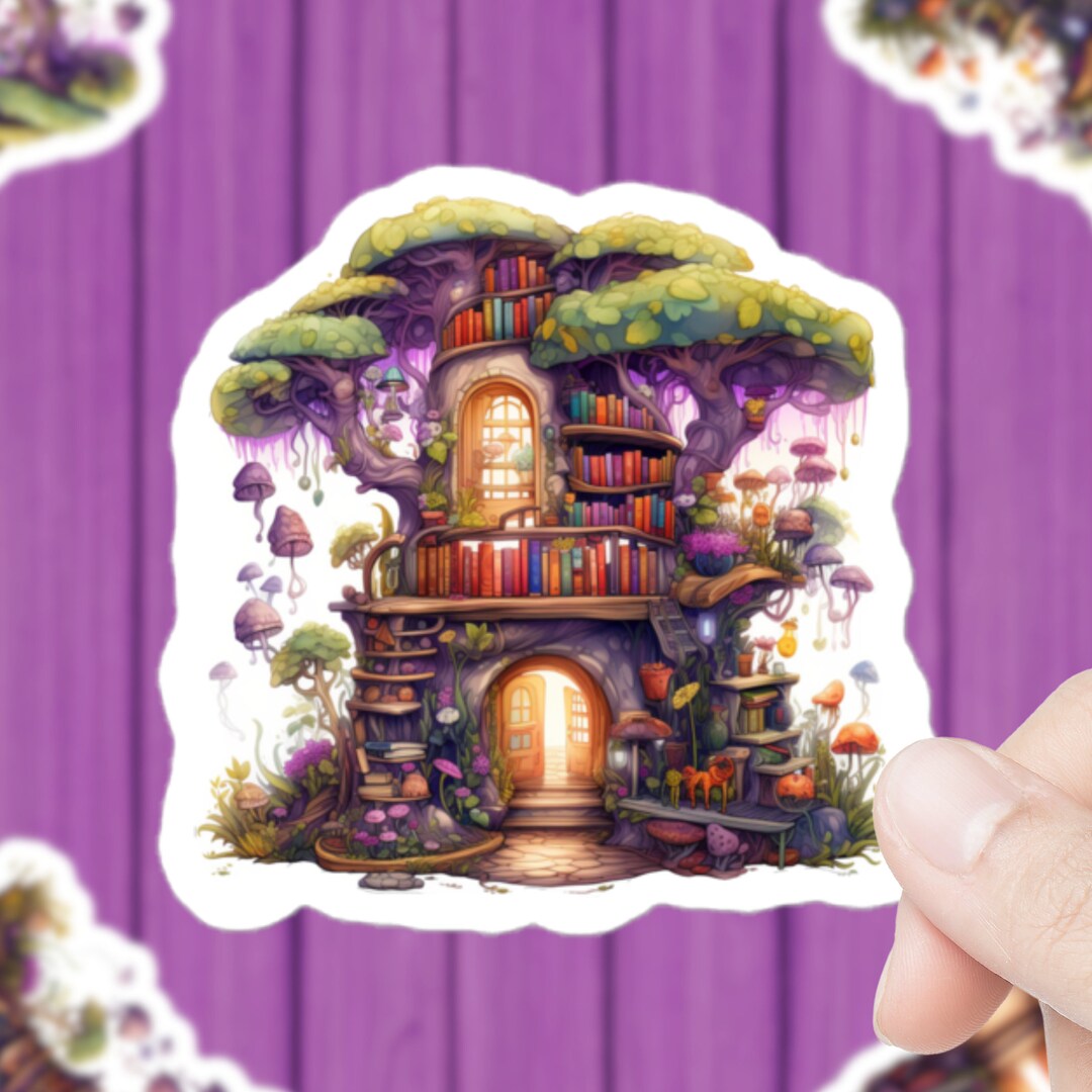 Library Treehouse Sticker | Library Tree | Book Stickers | Mushroom ...