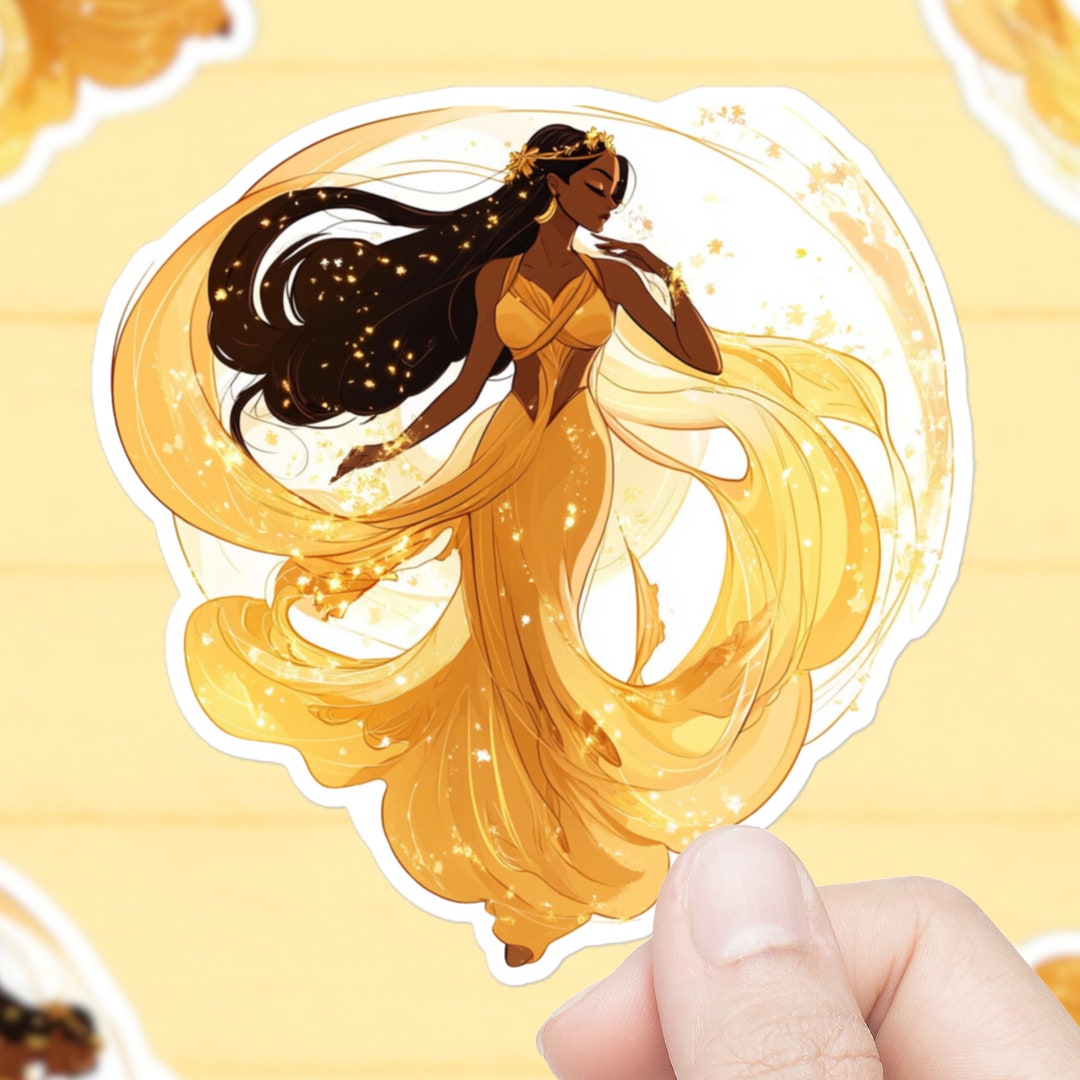 Golden Goddess Sticker | Magical Goddess With Black Hair | Mystical ...