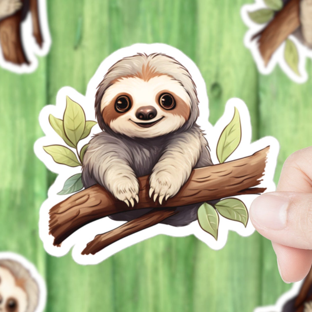 Cute Sloth Sticker | Sloth on Branch | Animal Sticker | Animal Art ...