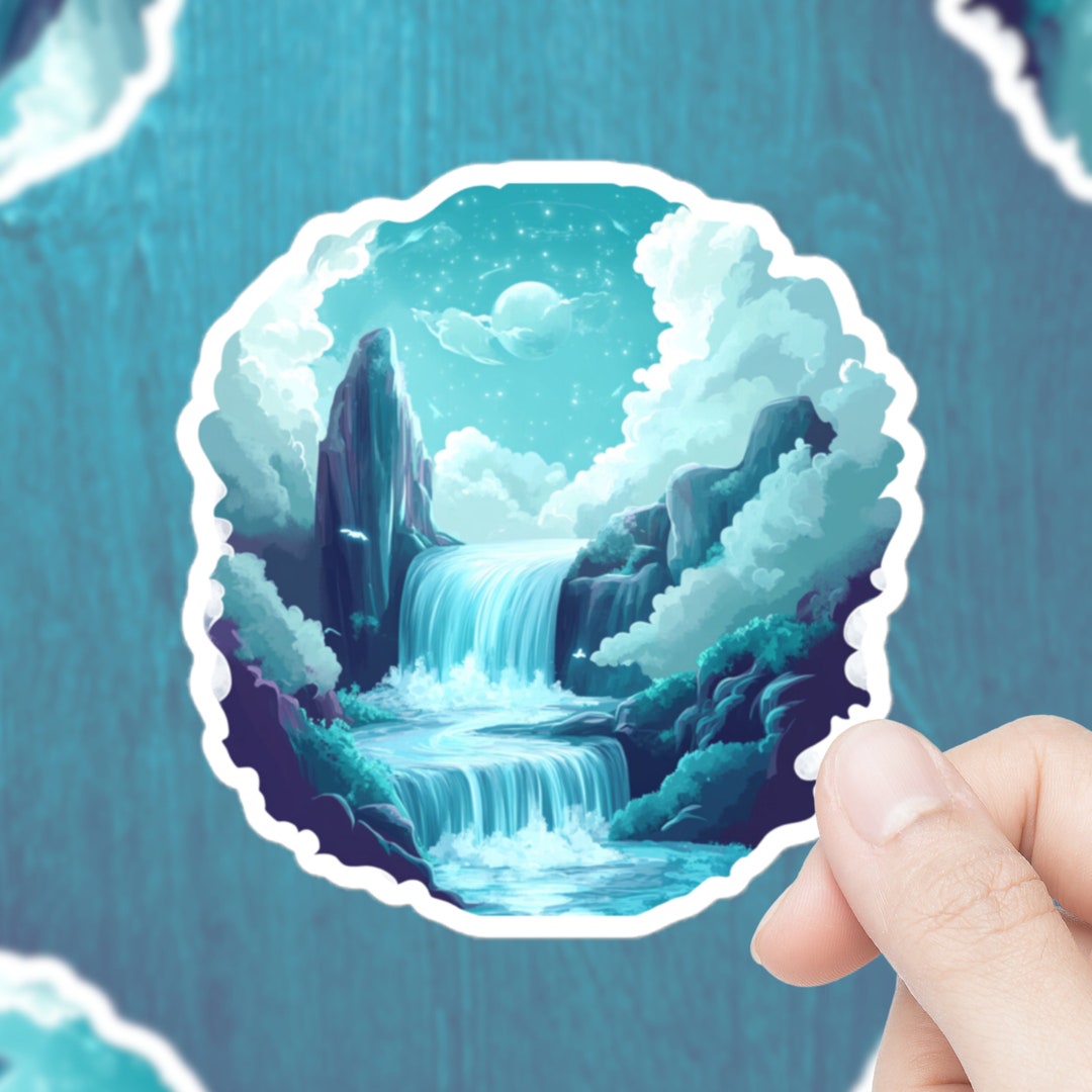 Blue Waterfall Sticker | Blue Stickers | Magical Art | Mystical Sticker ...