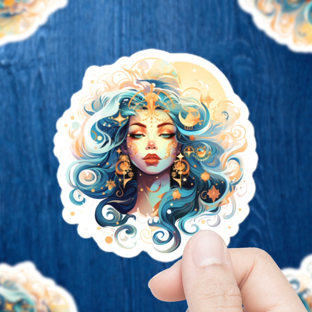 Goddess Sticker | Celestial Goddess With Blue Hair | Mystical Sticker ...