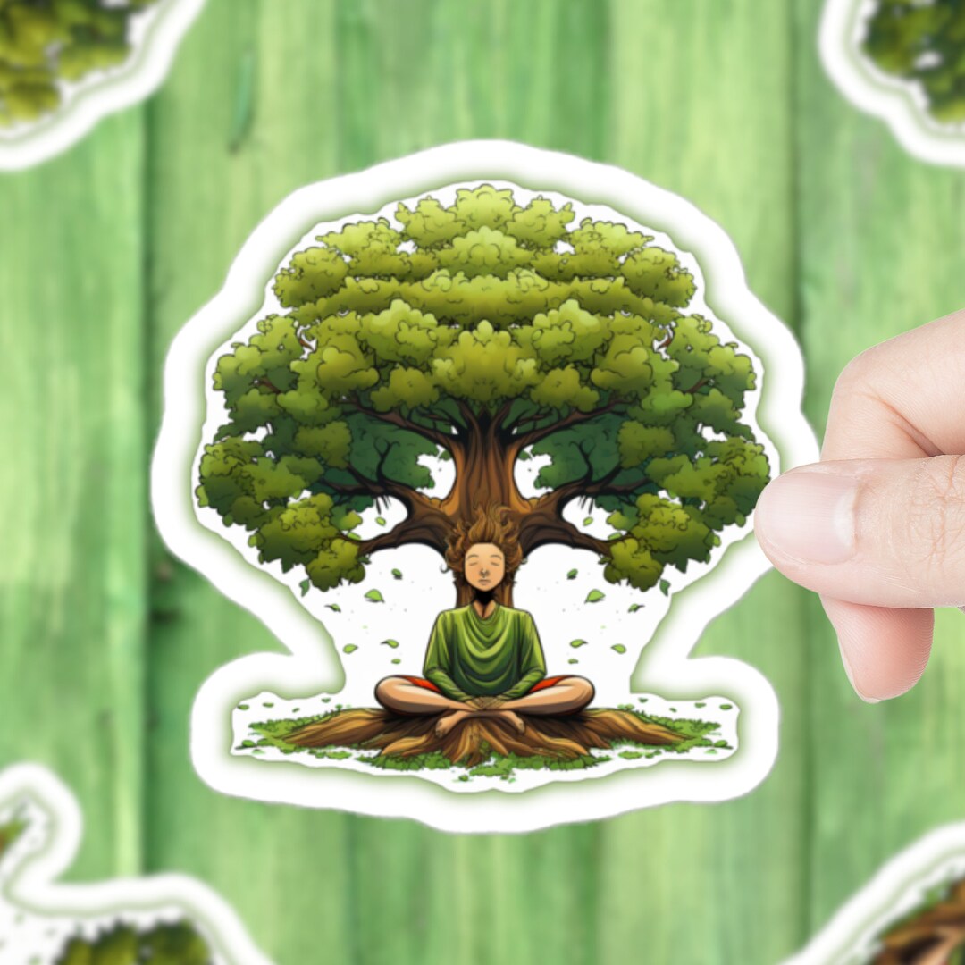 Meditation Sticker | Tree Sticker | Man Meditating Under Tree | Healing ...