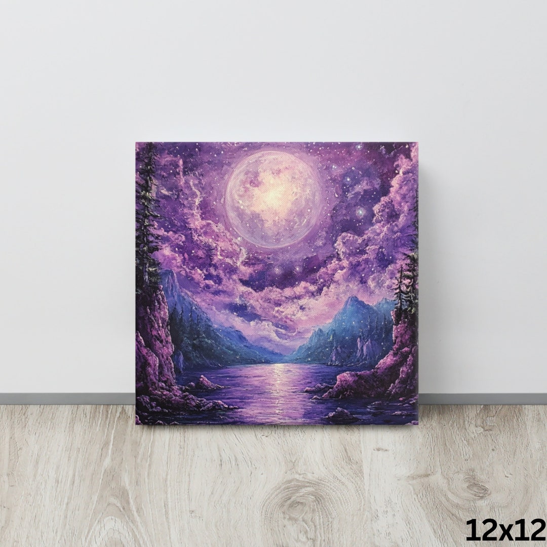 Purple Moon Canvas Wall Art | Mystical Realm Art | Magical Art | Mystical Wall Art | Large Wall ...