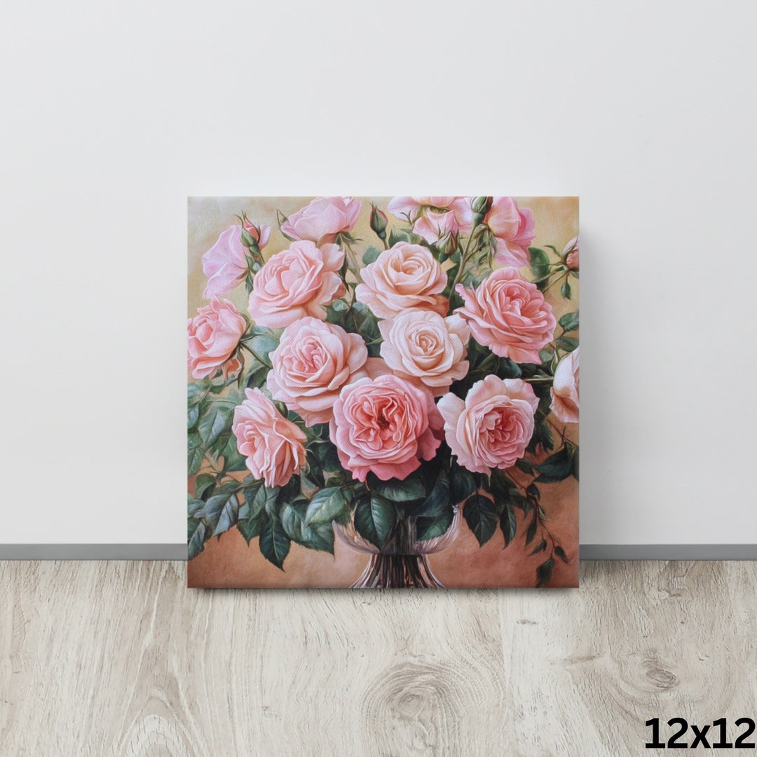 Pink Rose Bouquet Canvas Print | Large Painting Print | Flower Wall Art ...