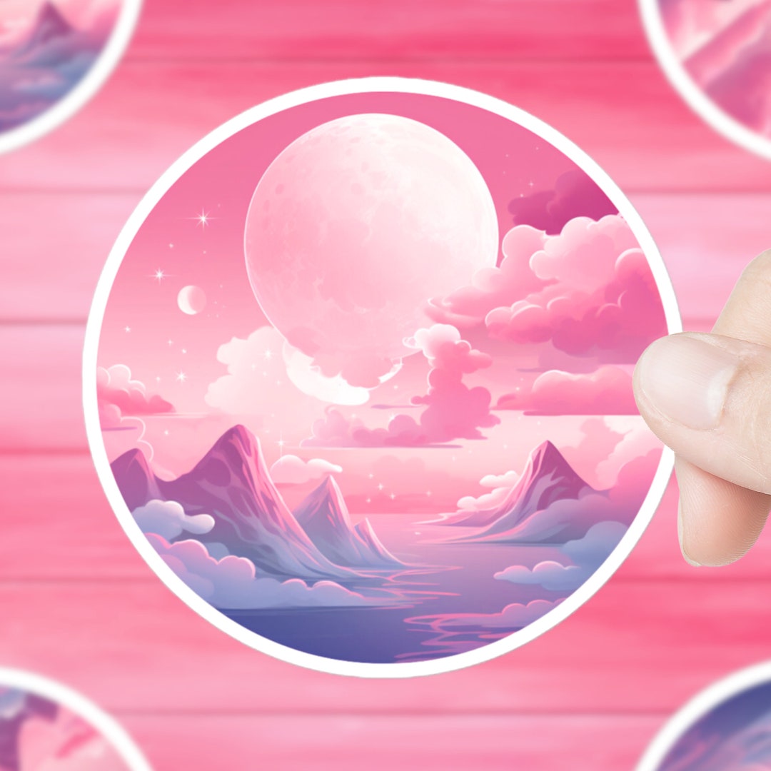 Pink Moon Sticker | Celestial Sticker | Moon Sticker | Magical Sticker ...