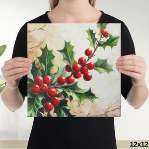 Holly Canvas Wall Art | Holly Painting Print | Christmas Home Decor ...