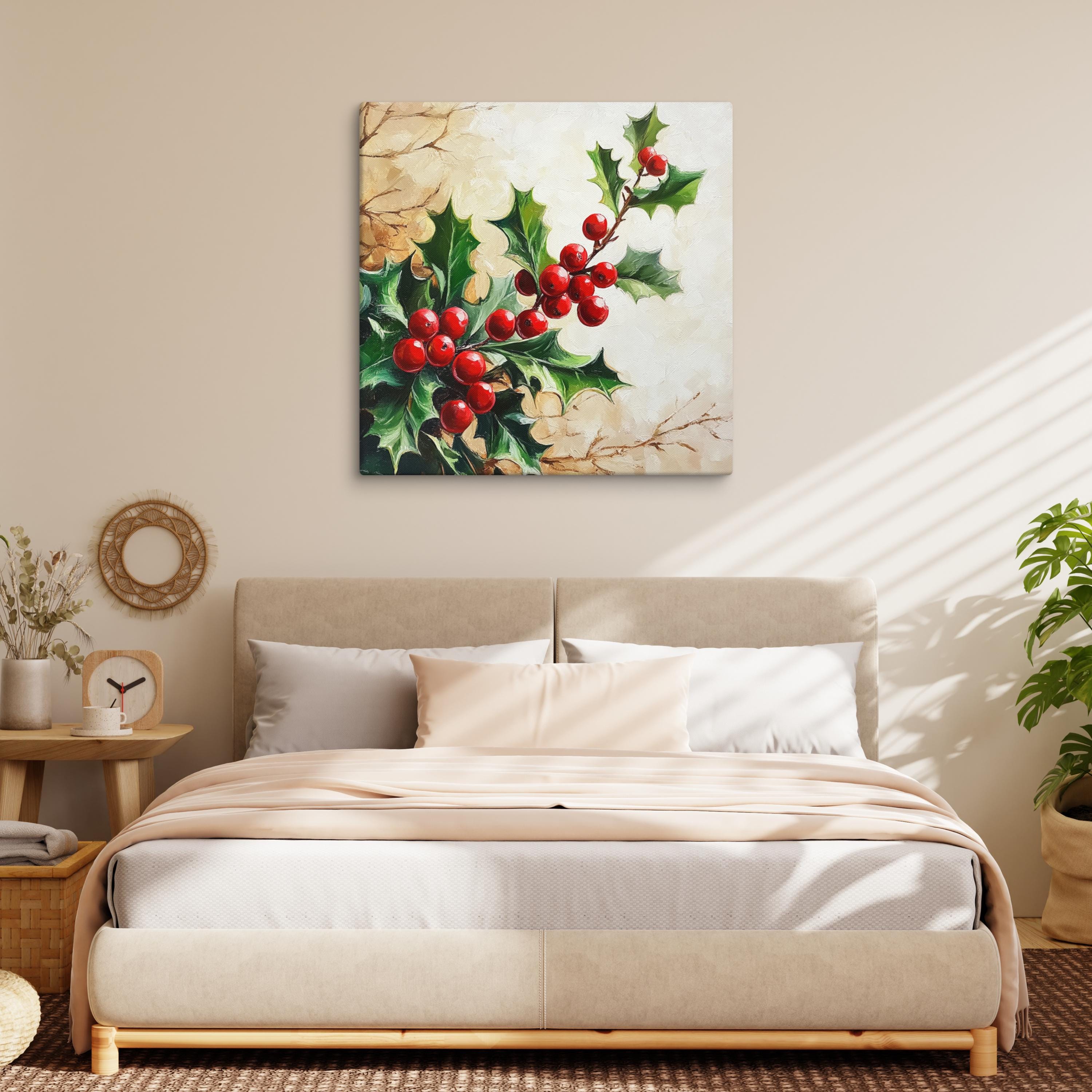 Holly Canvas Wall Art | Holly Painting Print | Christmas Home Decor ...