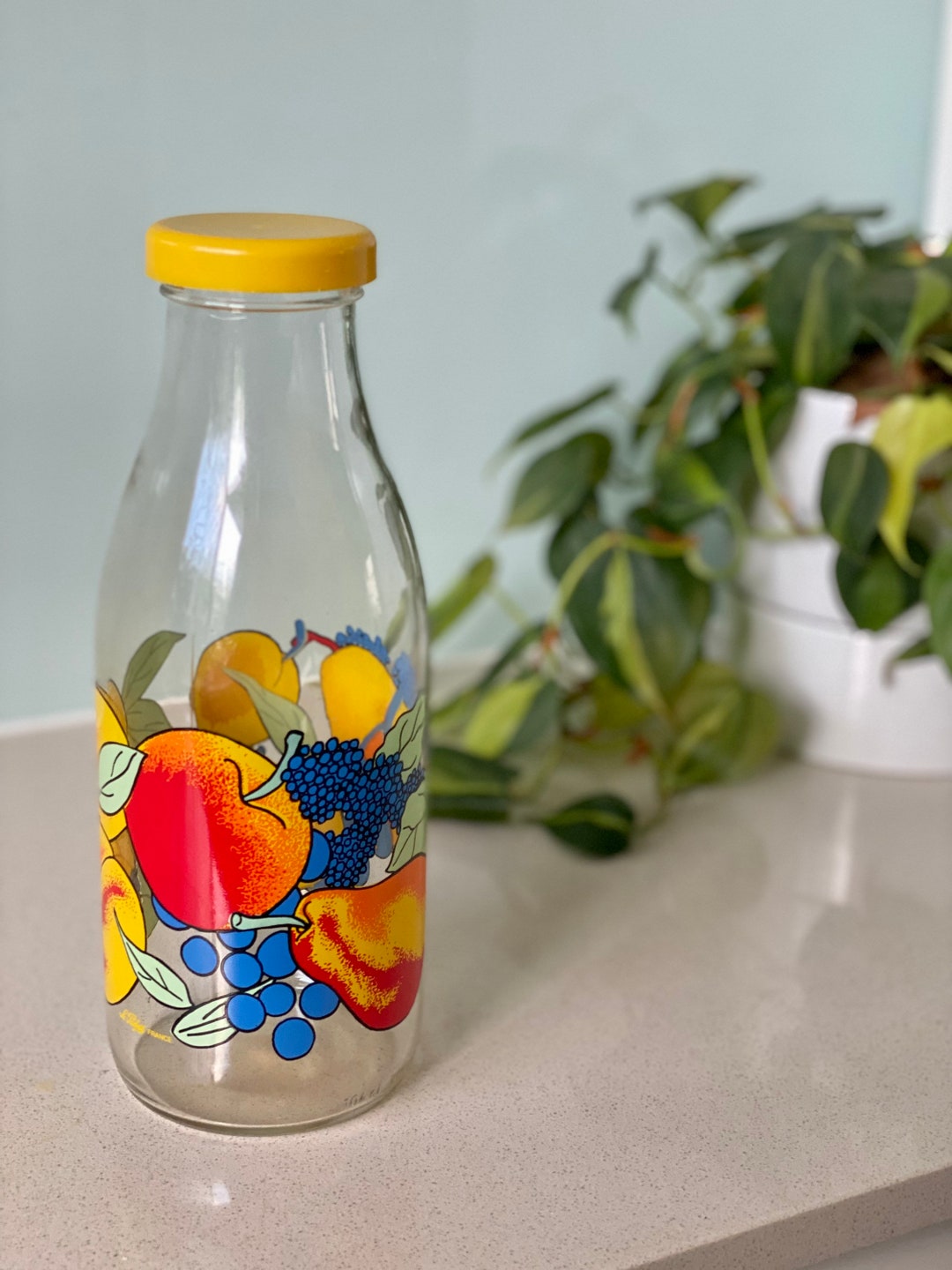 1 X Vintage La Parfait Milk Bottle With Fruit Design - Etsy
