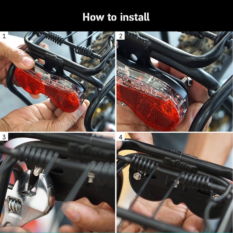 Rear Carrier Light 3 Super Bright Red LED, Quick-release With Batteries ...