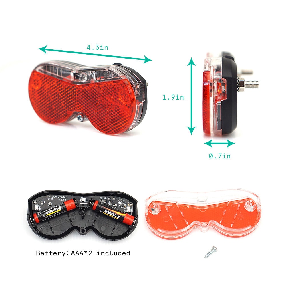 Rear Carrier Light 3 Super Bright Red LED, Quick-release With Batteries ...
