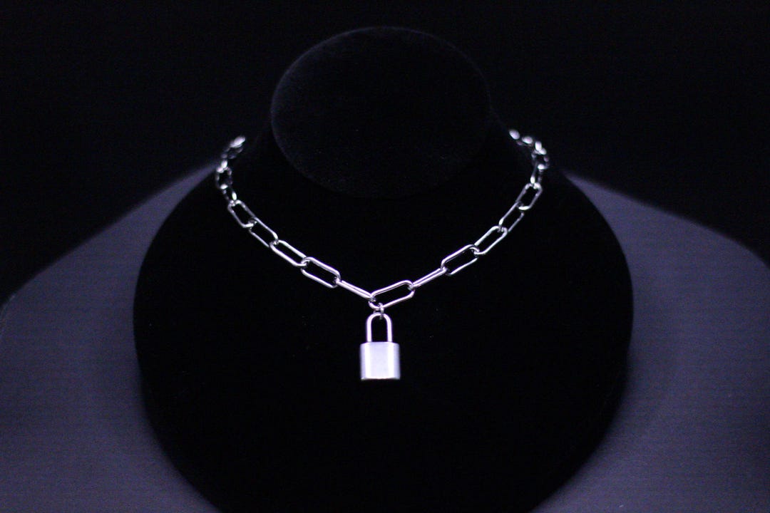 Stainless Steel Staple Chain Padlock Pendant Necklace - Etsy