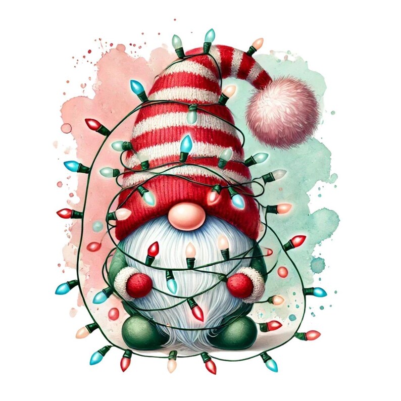 PNG Cute Santa Gnome Tangled in Christmas Lights Festive Holiday ...