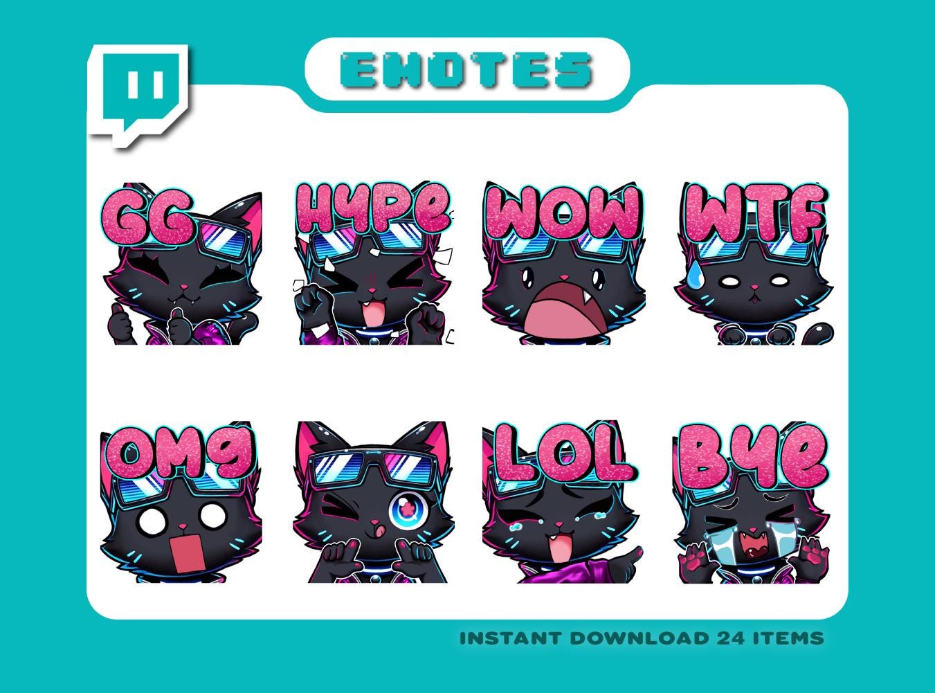 Twitch Emotes, Cat Emotes, Emotes, Text Emotes, Black Cat Emotes, Neon ...