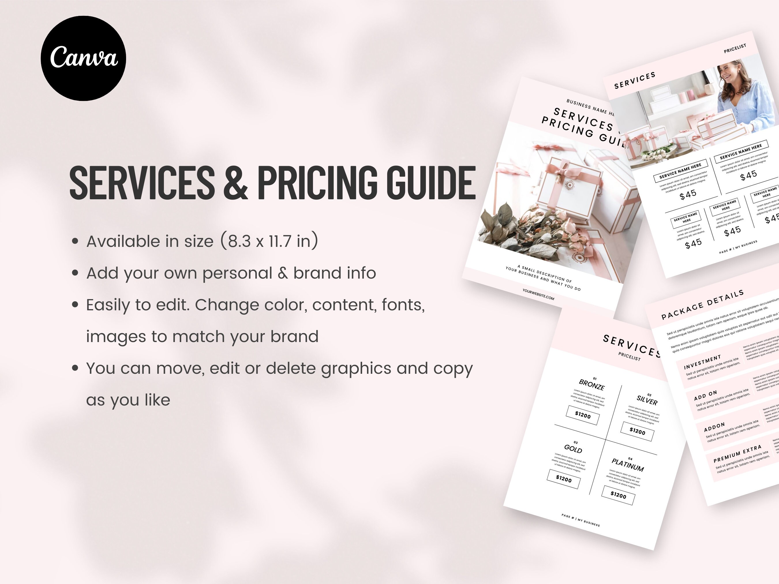 Service and Pricing Guide Template Pricelist Template Small - Etsy