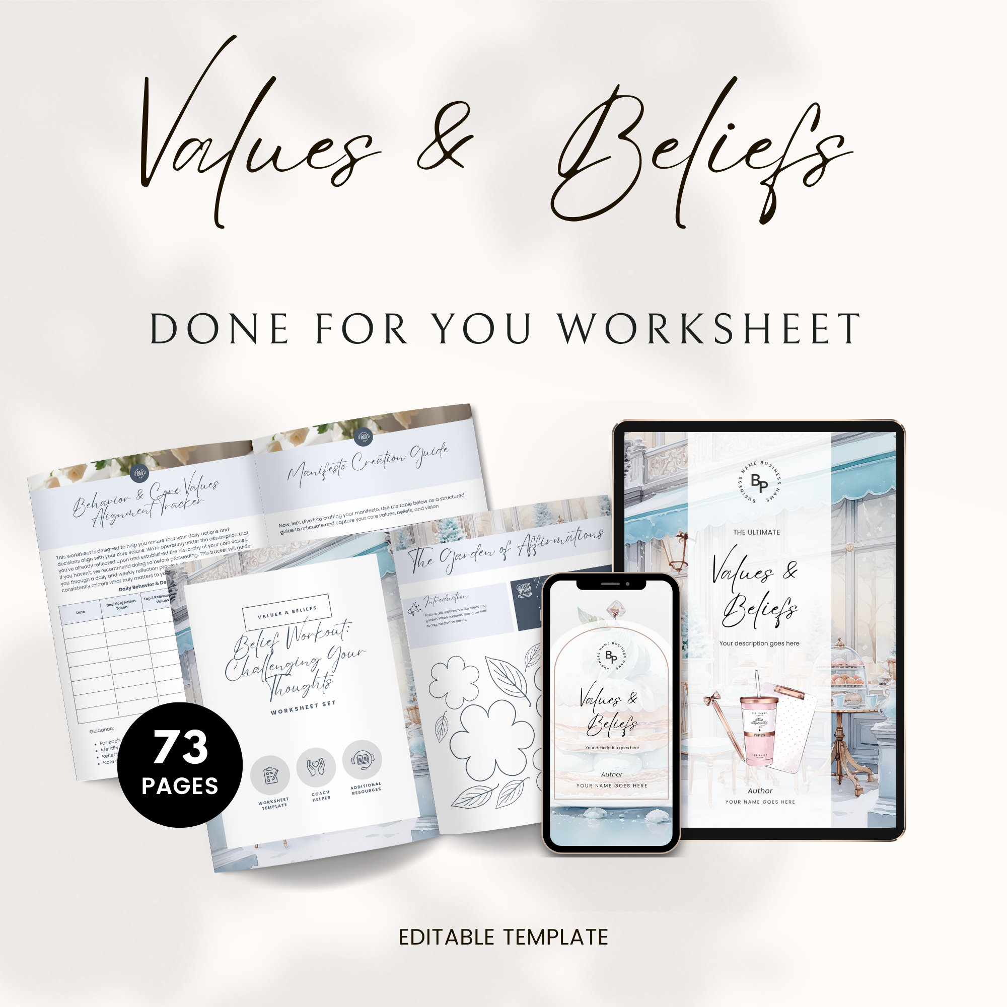 Values & Beliefs Worksheet, Personal Beliefs, Core Values, Therapy ...