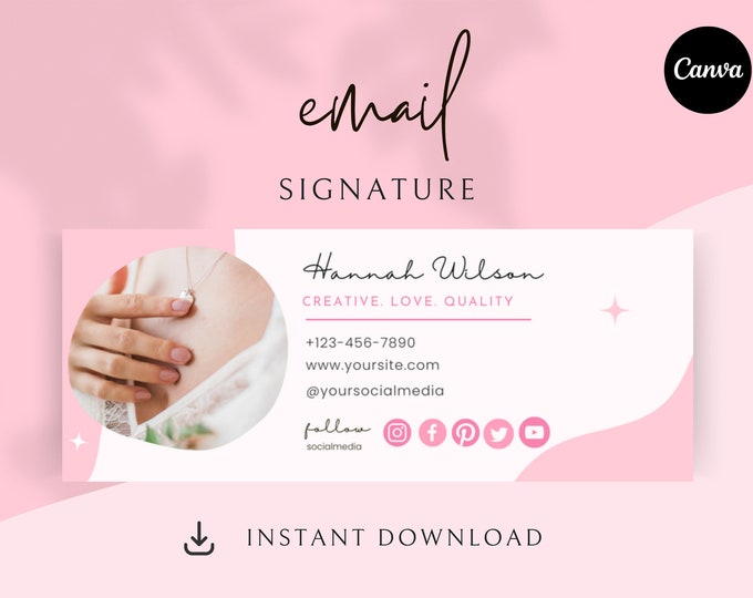Email Signature Template, Canva Template, Pink Email Signature, Gmail ...