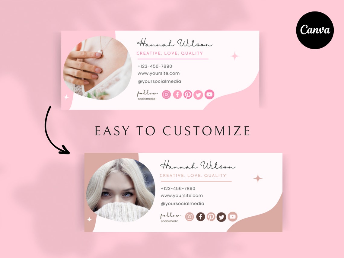 Email Signature Template Canva Template Pink Email - Etsy