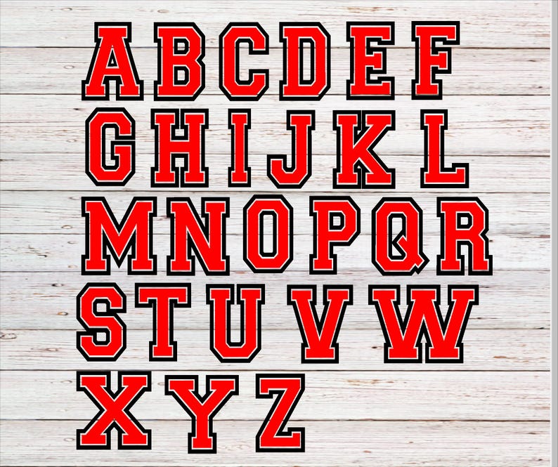 Layered Varsity Font | Svg, Png, Dxf, Eps |: Thick Jersey Letters ...