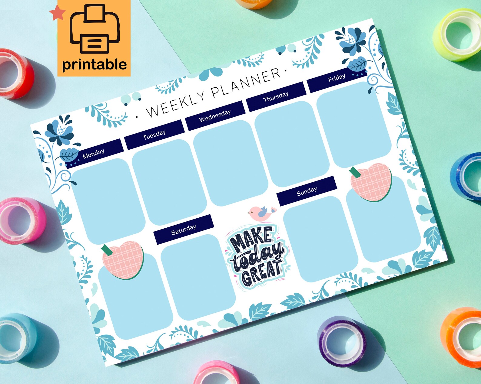 Digital Weekly Daily Planner Printable Productivity - Etsy