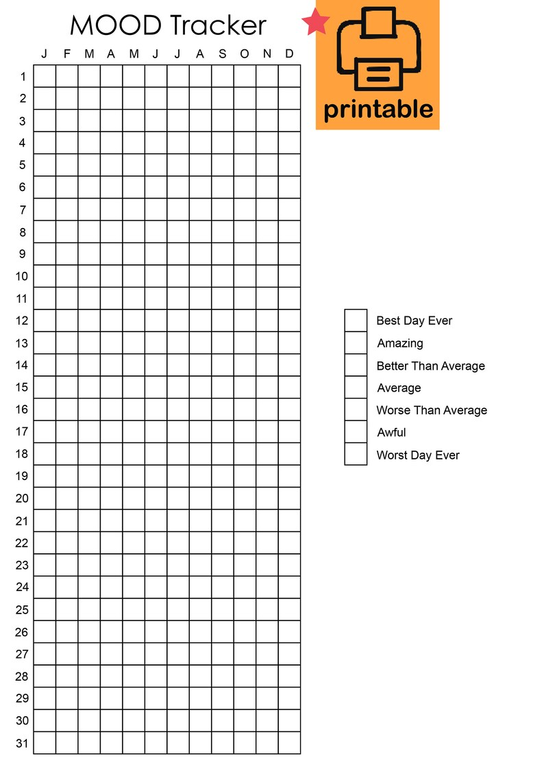 Digital Montly Planner Printable Mood Planner Editable PDF Instant ...