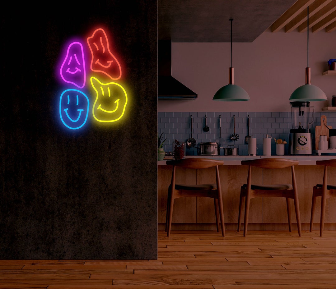 Distorted Smile Face Neon Sign, Custom Multi Color Smile Face Led Sign ...