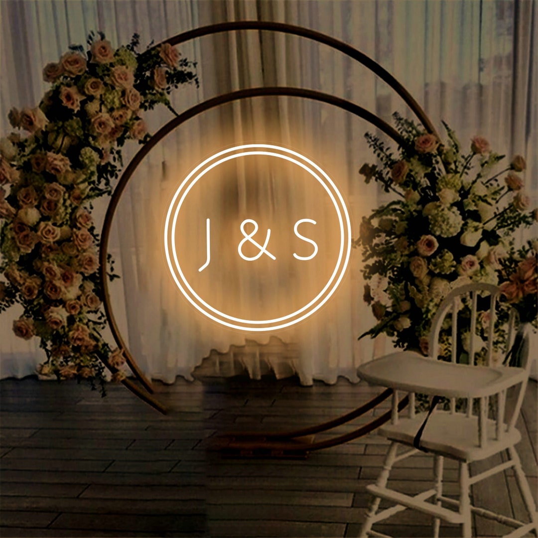 Custom Wedding Initials Neon Sign, Initials With Double Circles Neon ...