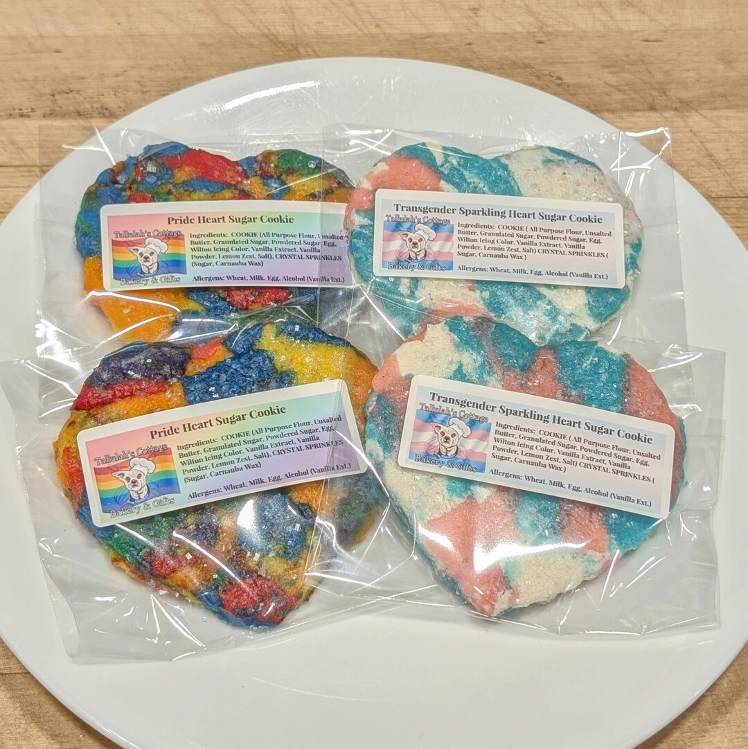 Pride and Transgender Tie Dye Sparkling Heart Shaped Sugar Cookies, One ...