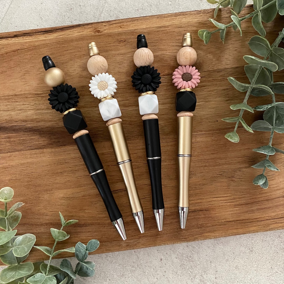 Silicone Beaded Pens Beadable Pens Daisy Flower Black - Etsy
