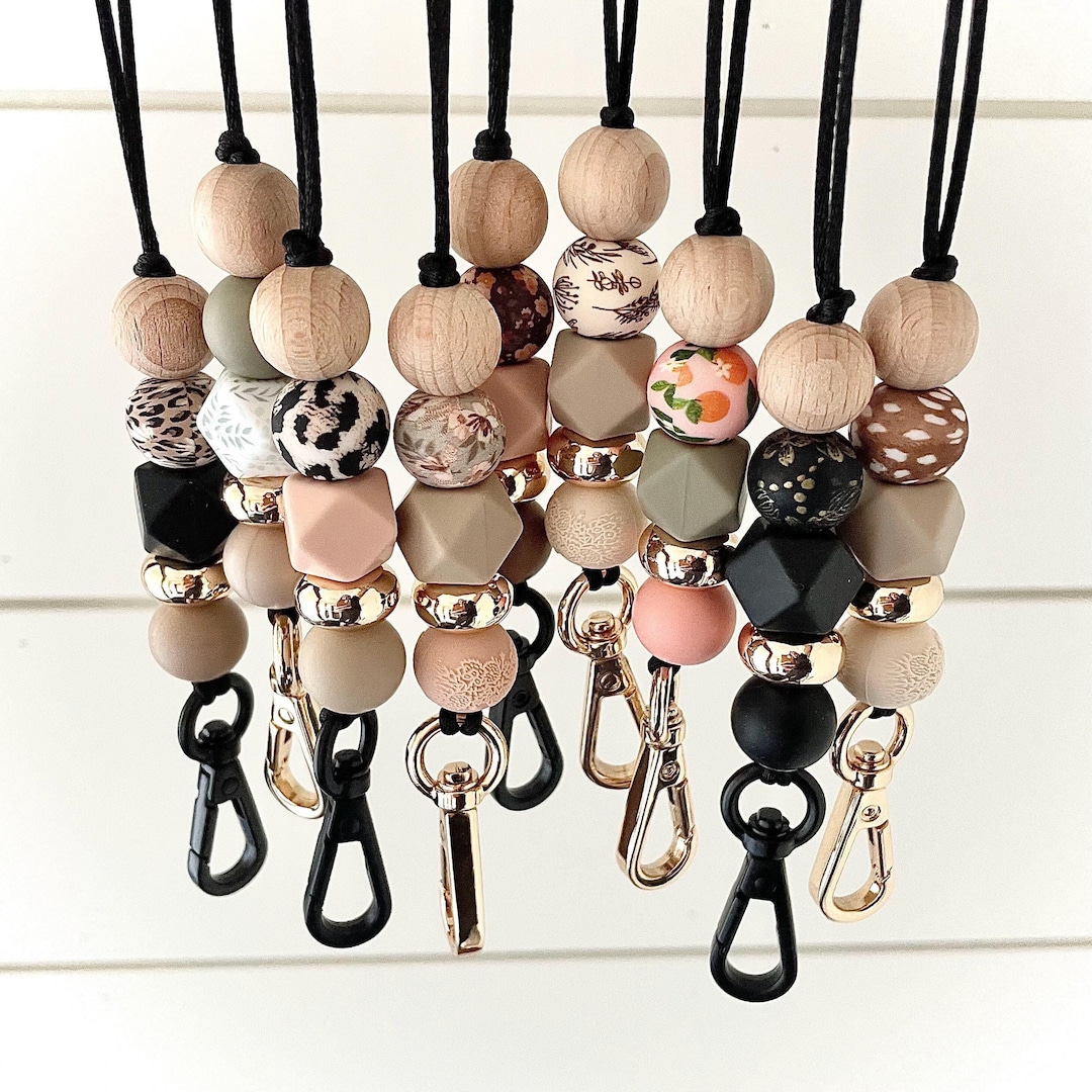 Lanyard | Beaded Lanyard | Neutral Tones | Leopard | Gold | Breakaway ...