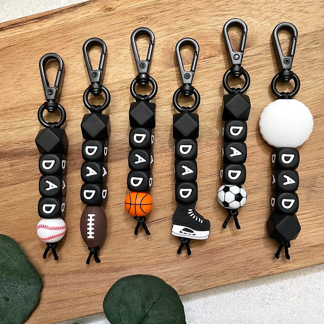 Dad Keychains Silicone Beaded Hockey Name Baseball Basketball Softball ...