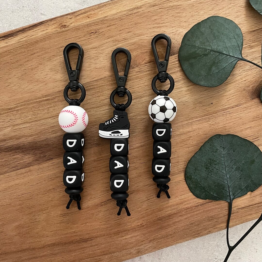 Dad Keychains Silicone Beaded Hockey Name Ball Personalized Softball ...