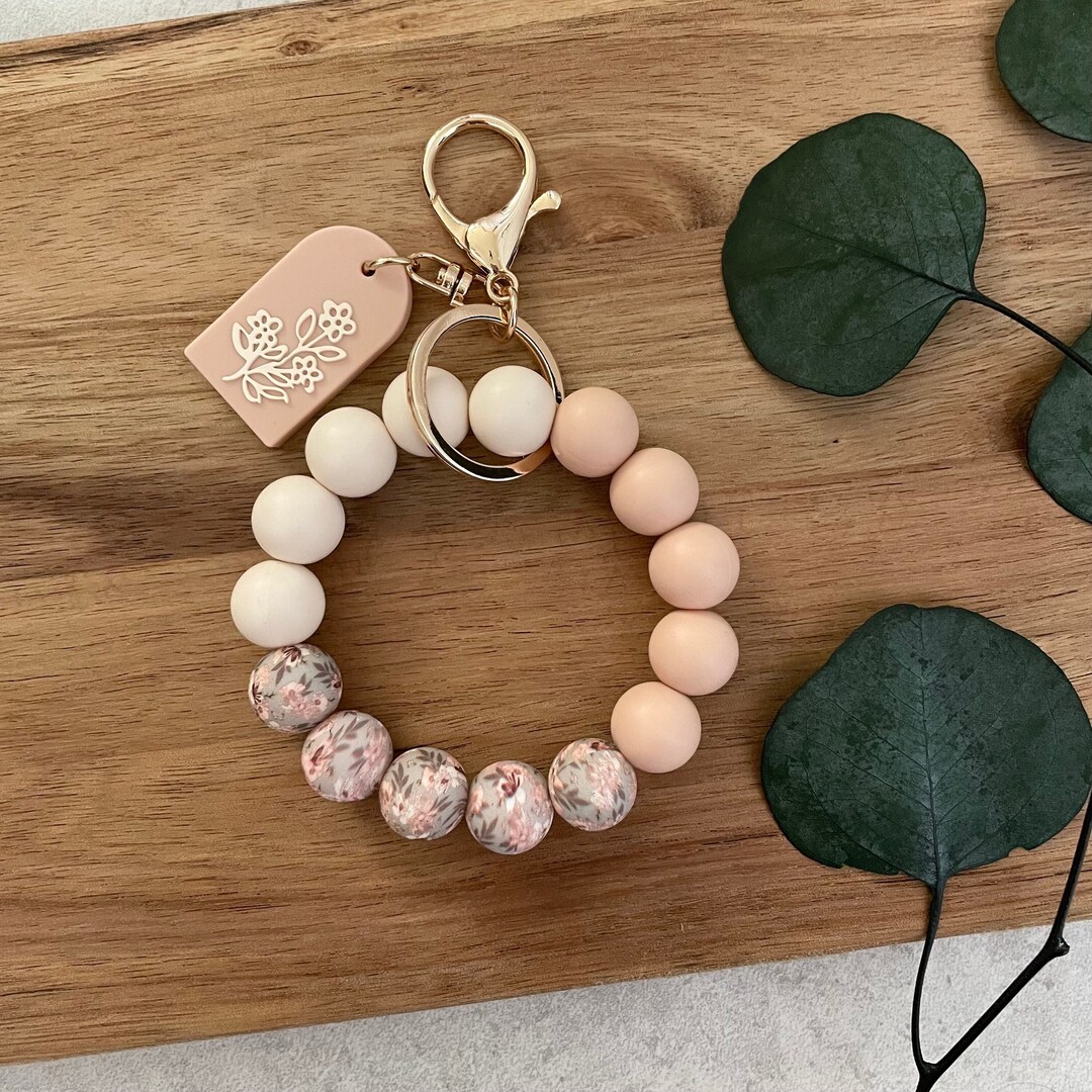 Wristlets Floral Gold Silicone Beaded Bracelet Keychains Wildflowers ...