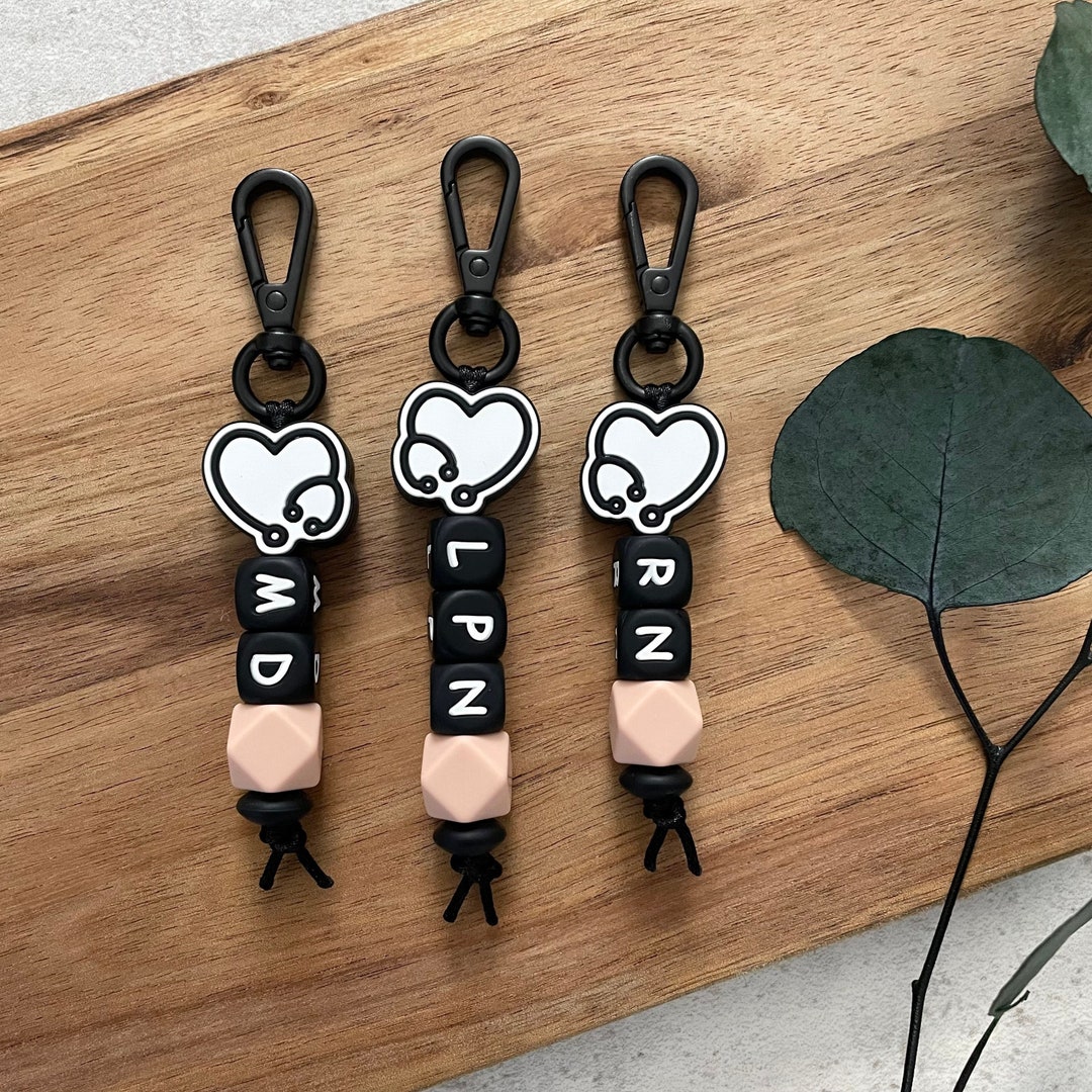 Silicone Beaded Nurse Keychain: Stethoscope Heart Bag Tag Custom Nurse ...
